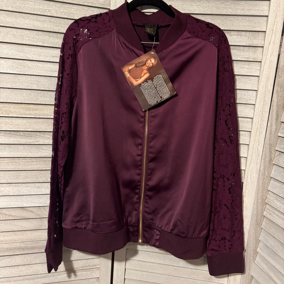 IMAN | Jackets & Coats | Iman Plum Wine Zip Up Satin Jacket With Lace ...